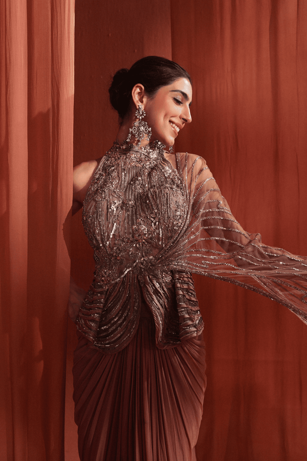 Adaara Couture - Blossom Peplum Saree - Elahe