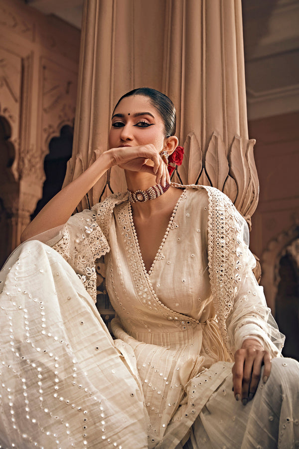 Preevin - Off White Zig Zag Sharara Set - Elahe