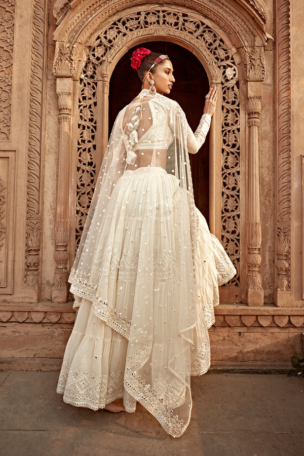 Preevin - Off White Diamond Lehenga Set - Elahe