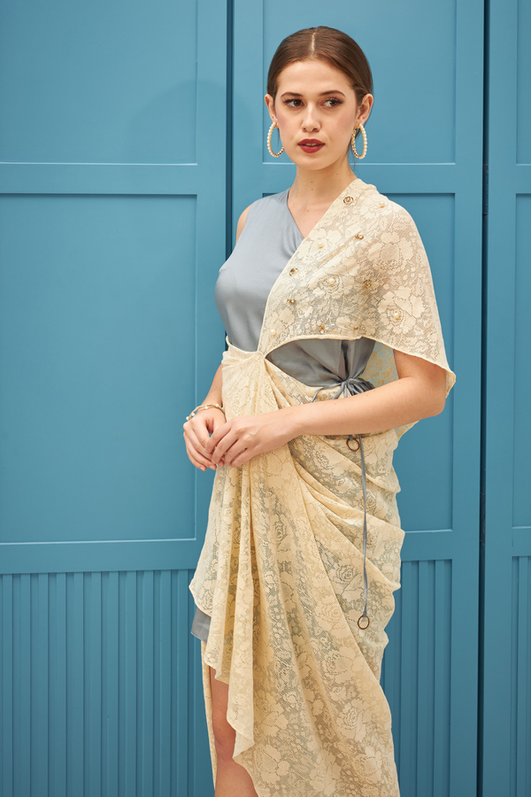 Naina Seth - Hand Embellished Draped Dress - Elahe