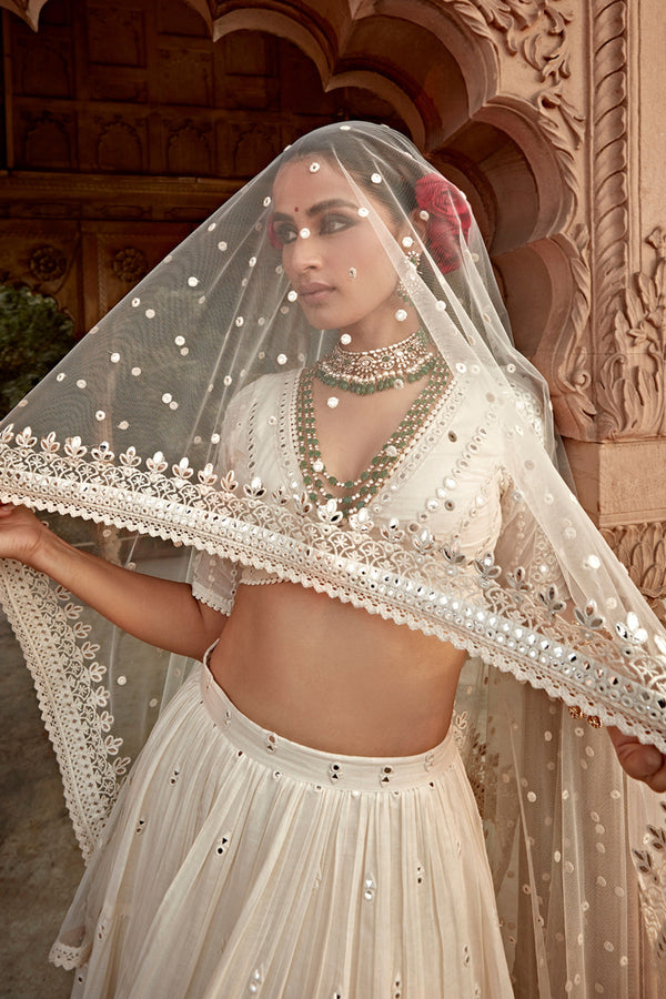 Preevin - Off White Three Lehenga Set - Elahe