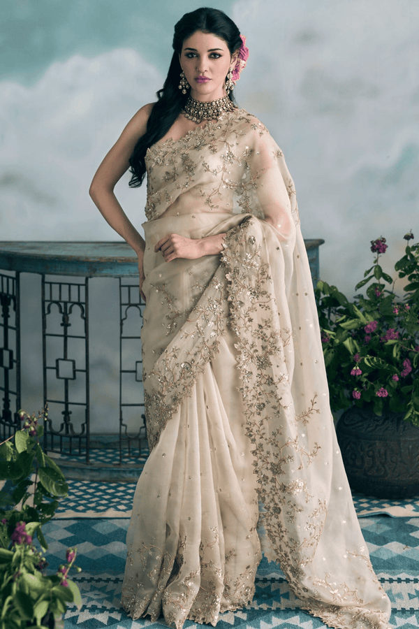 Anushree Reddy - Ivory Nishka Saree Set - Elahe