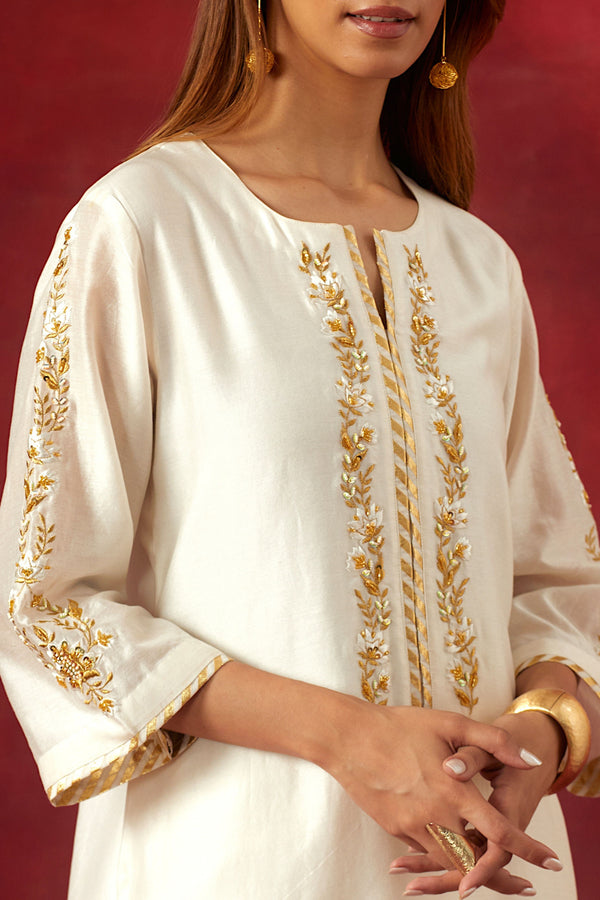 Off-White Round Hem Kurta Set - Elahe