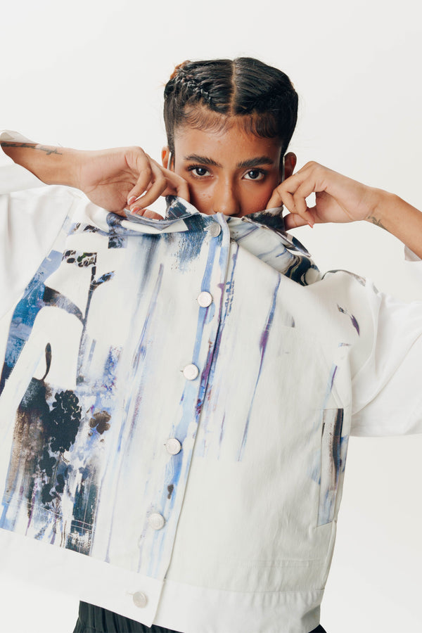 AK OK by Anamika Khanna - Printed White Shacket - Elahe