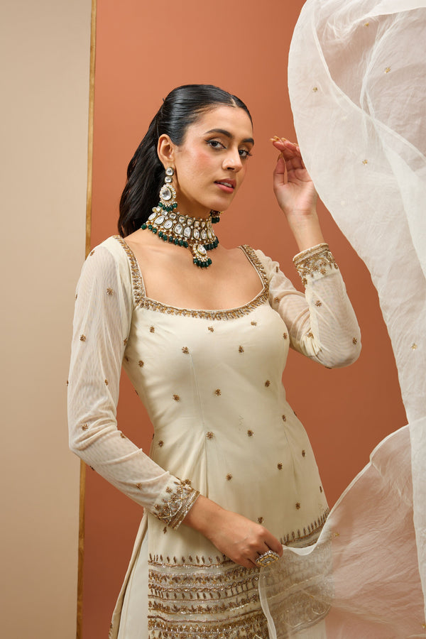 Esha Koul - Off White Sharara Set - Elahe