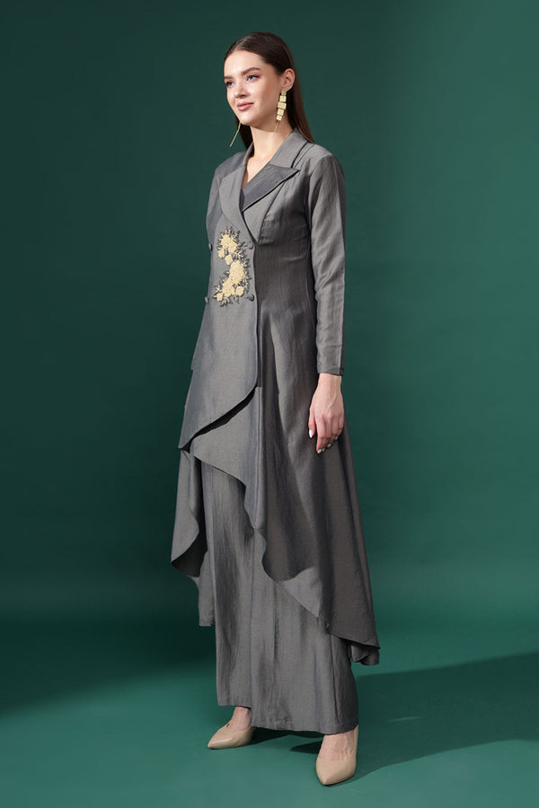 Aakaar - Grey Tunic Pant Set - Elahe