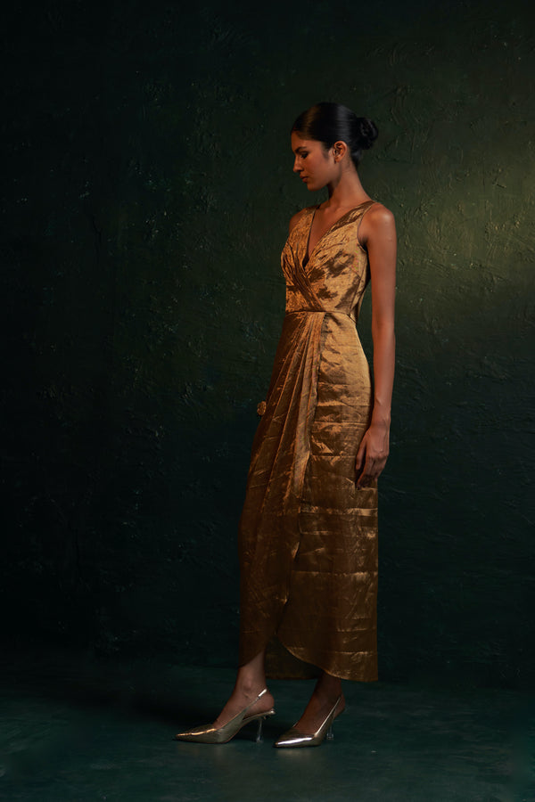 Charkhee - Midas Gold Tissue Dress - Elahe