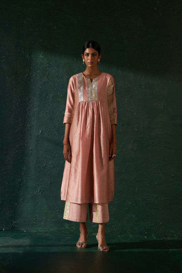 Charkhee - Midas Old Rose Chanderi Kurta Set - Elahe