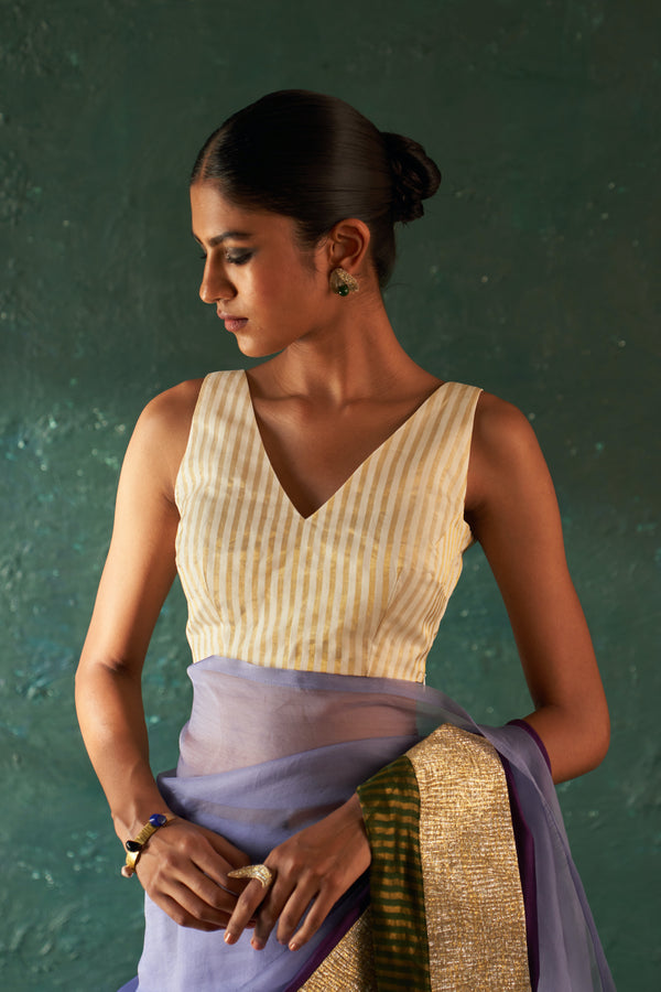 Charkhee - Midas Saree with Ivory Tissue Stripe Blouse - Elahe