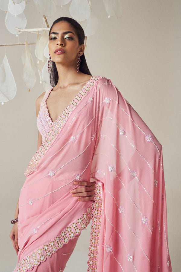Mad Zin - Pyazi Pink Saree - Elahe