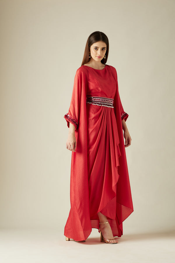 Aakaar - Scarlet Cape Set - Elahe