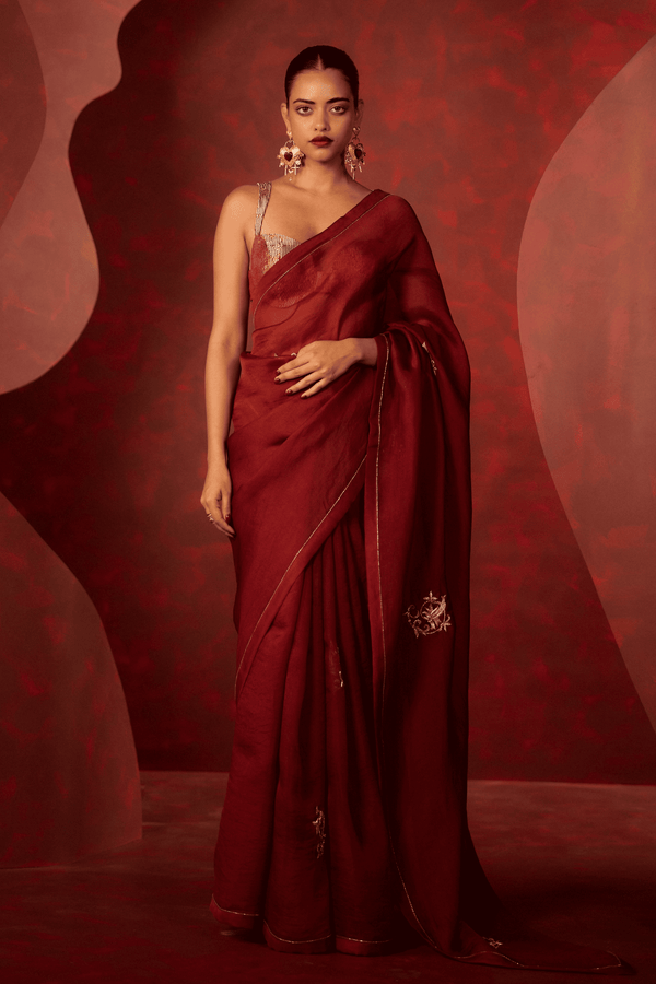 Ekaya - Midnight Kiss Saree in Maroon - Elahe