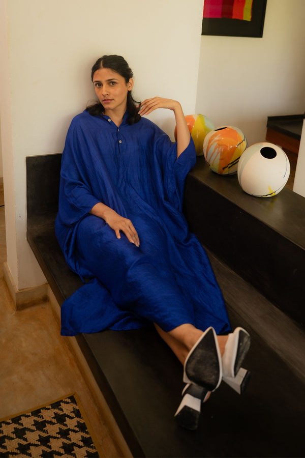 Naushad Ali - Ink Blue Tie Up Kaftan - Elahe