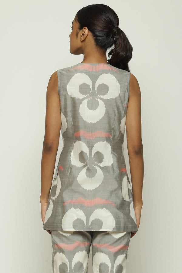 Abraham & Thakore - Grey Ikat Ottoman Moon Top - Elahe