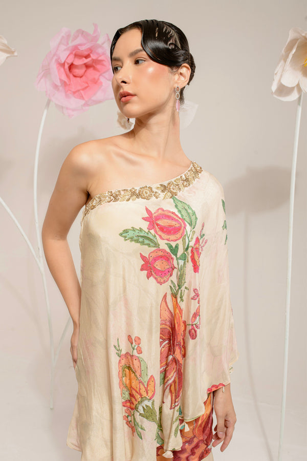 Preeti Mehta - Cream One Shoulder Set - Elahe