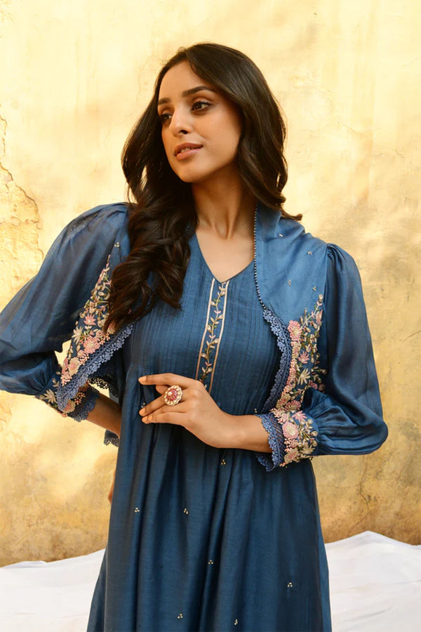 Niti Bothra - Blue Mystic Knot Jacket Kurta Set - Elahe