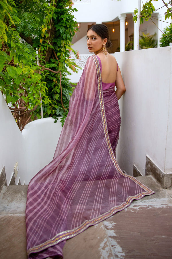 Aarti Sethia - Lilac Lahariya Saree Set - Elahe