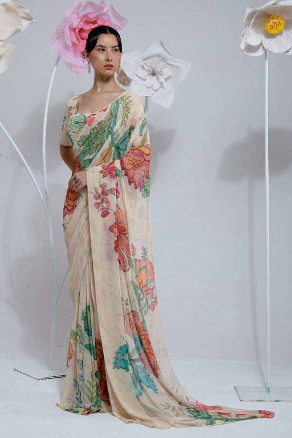 Preeti Mehta - Cream Georget Saree - Elahe