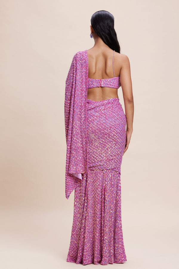 Kangana Trehan - Pink Embellished Draped Saree Set - Elahe