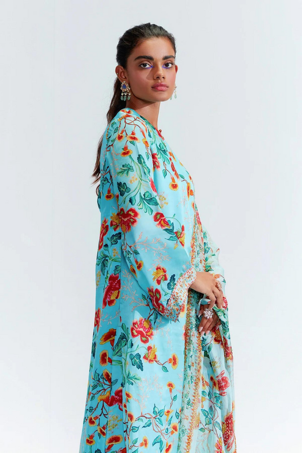 Mahima Mahajan - Tahira Blue Embroidered Kurta Set - Elahe