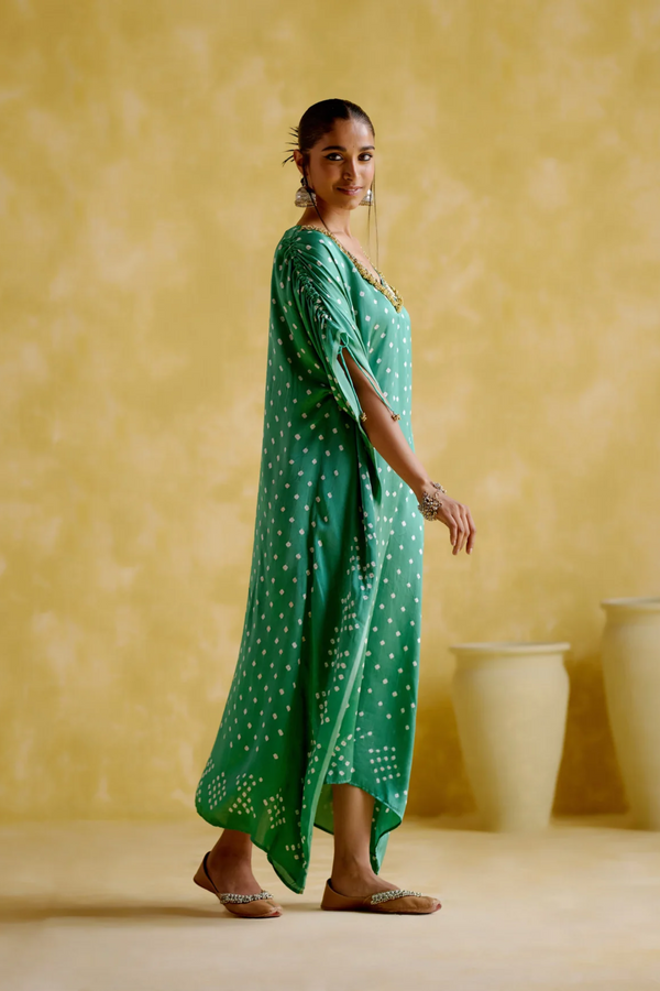 5 Elements by Radhika Gupta - Dakshayani Sage Green Kaftan - Elahe