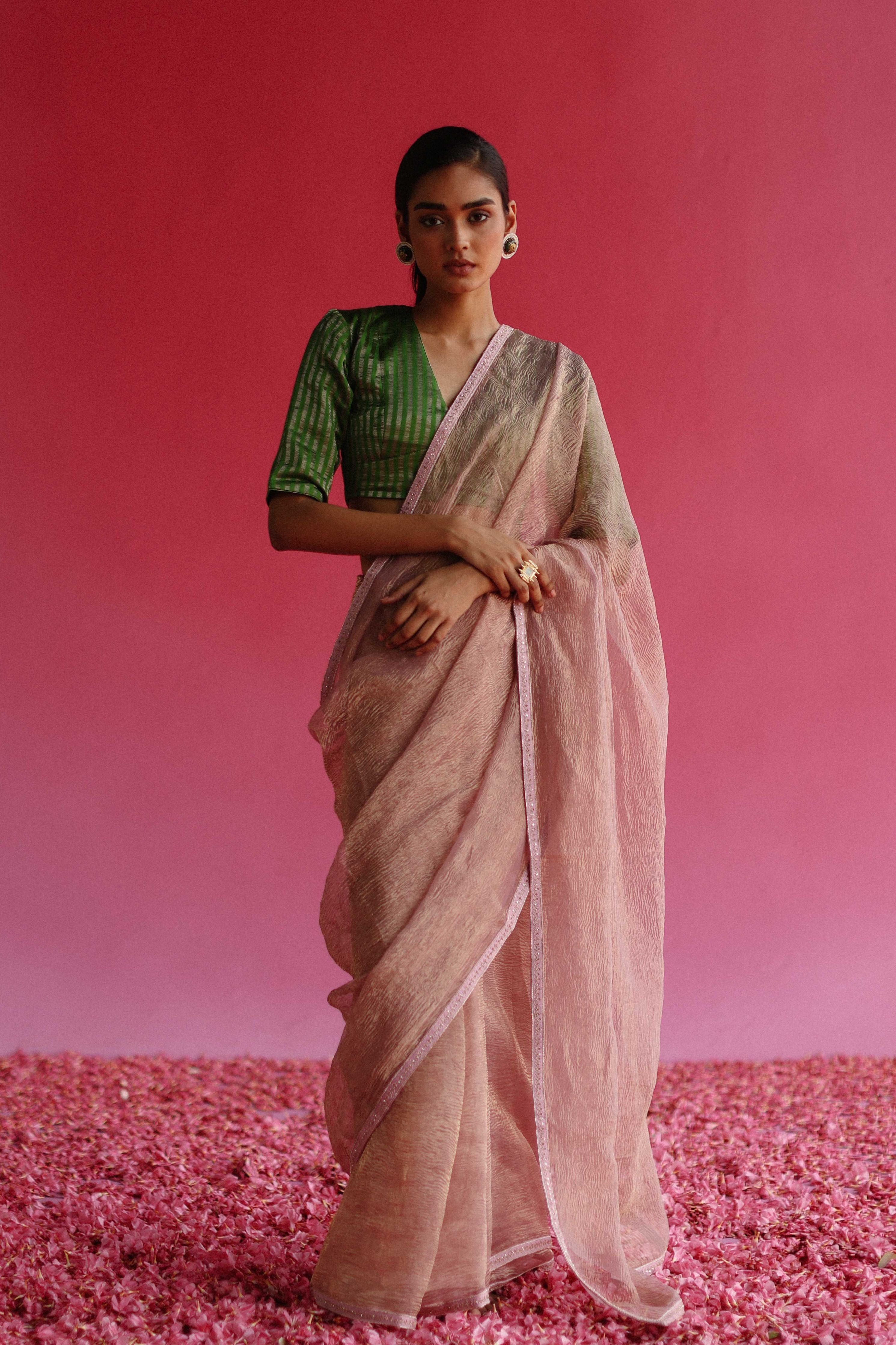 Pink saree with green blouse store