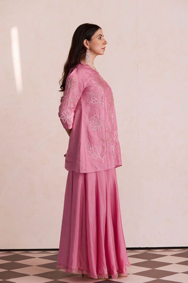 One Not Two - Rose Pink Sharara Set - Elahe