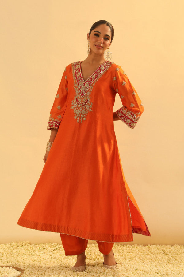 Sheetal Batra - Alima Orange Long A-line Chauga With Salwar - Elahe
