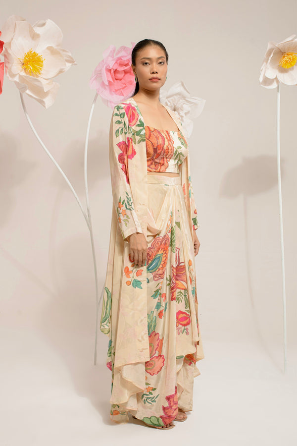 Preeti Mehta - Cream Cape Set - Elahe