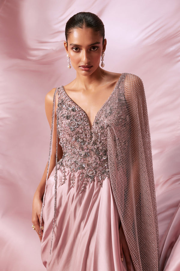 Roqa - Soft Pink Drape Gown - Elahe