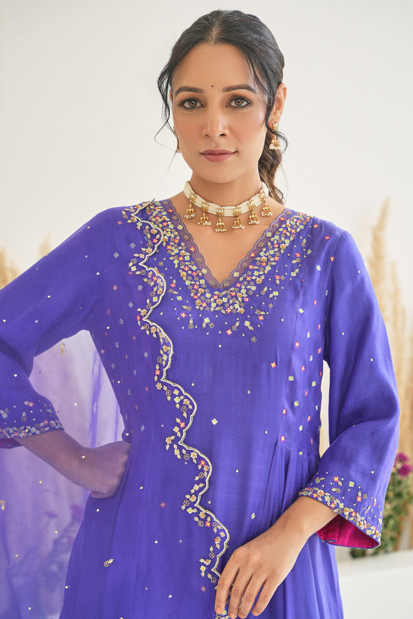 Pita Nila - Feeha Anarkali Set in Purple With Dupatta - Elahe