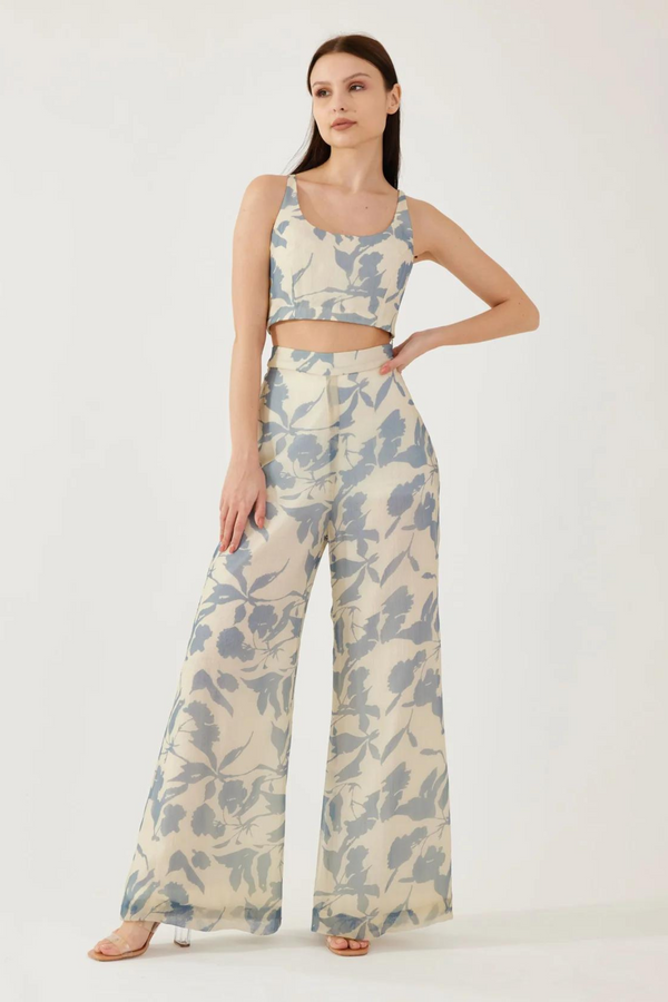 Koai - Cream and Blue Floral Bustier - Elahe