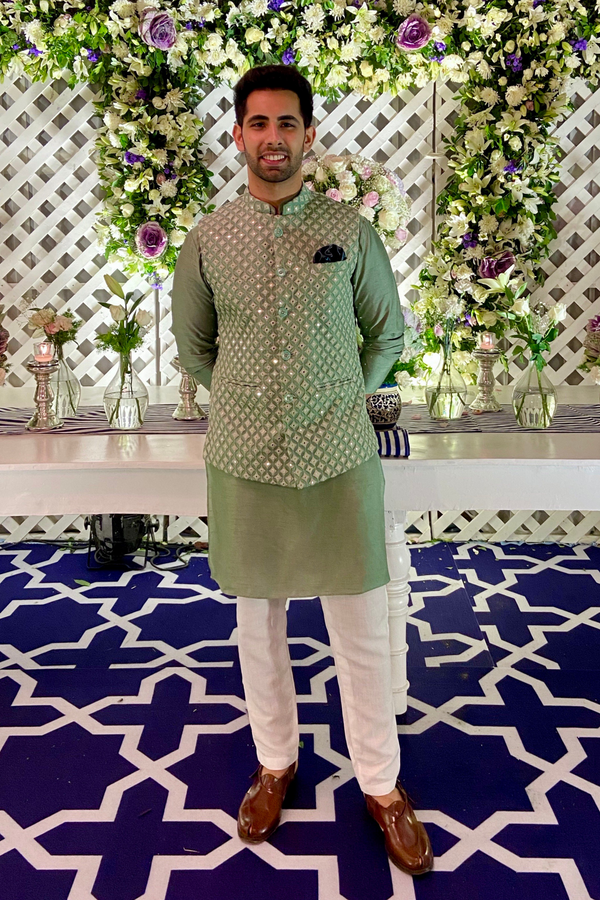 Contrast By Parth - Sharp Mirror Nehru Jacket Set - Elahe