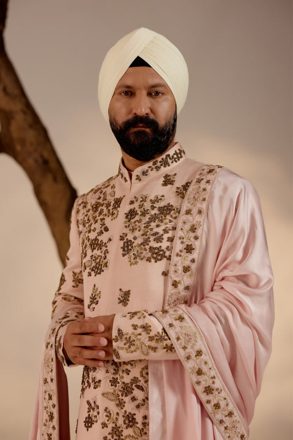 Jatin Malik - Shell-pink Sherwani Set - Elahe