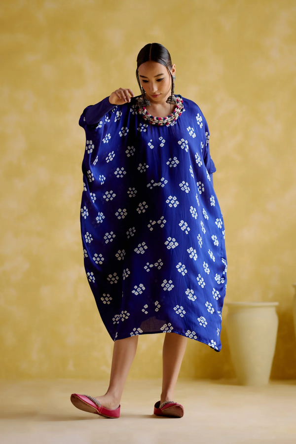 5 Elements by Radhika Gupta - Annapoorna Blue Bandhini Kaftan - Elahe