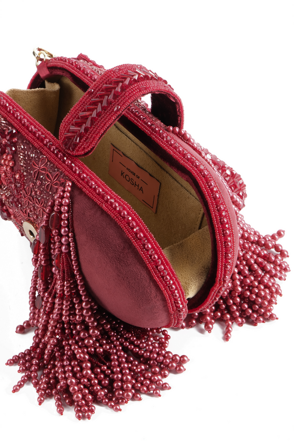 House of Kosha - Azmat Maroon Embellished Capsule Bag - Elahe