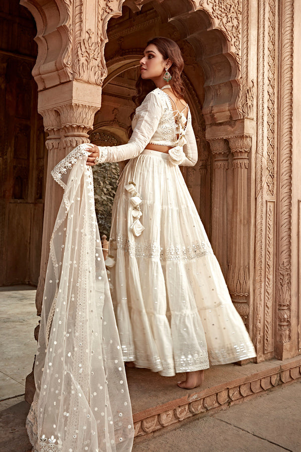 Preevin - Off White Triangle Lehenga Set - Elahe