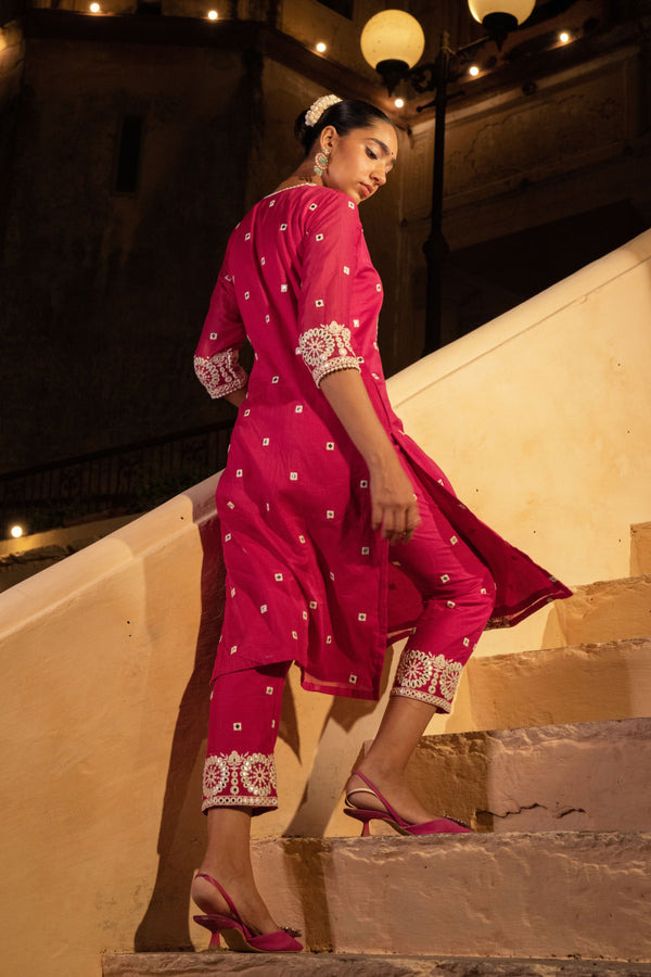 Preevin - Fuchsia Circle Kurta Set - Elahe