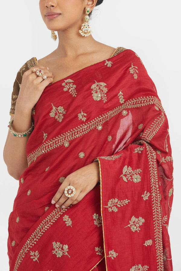 Kora - Bright Red Saree Set - Elahe