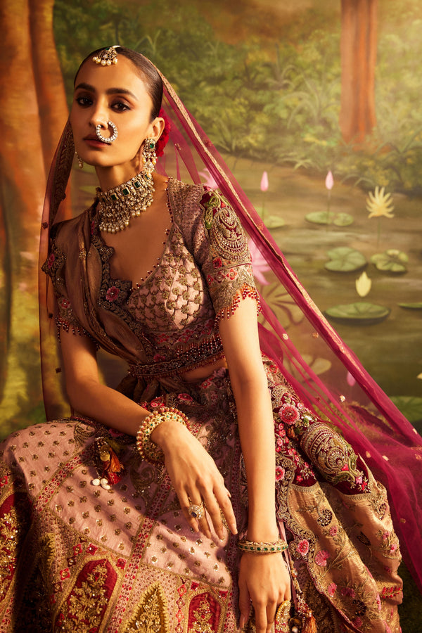 121 Couture - Raw Silk Pink Lehenga Set - Elahe