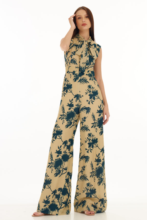 Koai - Cream and Teal Tie Jumpsuit - Elahe