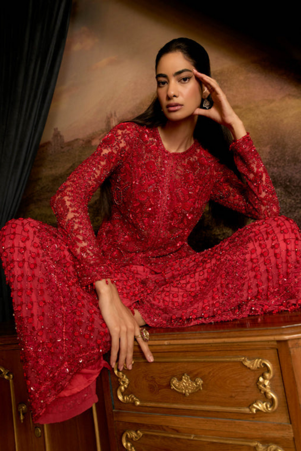 Mani Bhatia - Ruby Red Sharara Set - Elahe