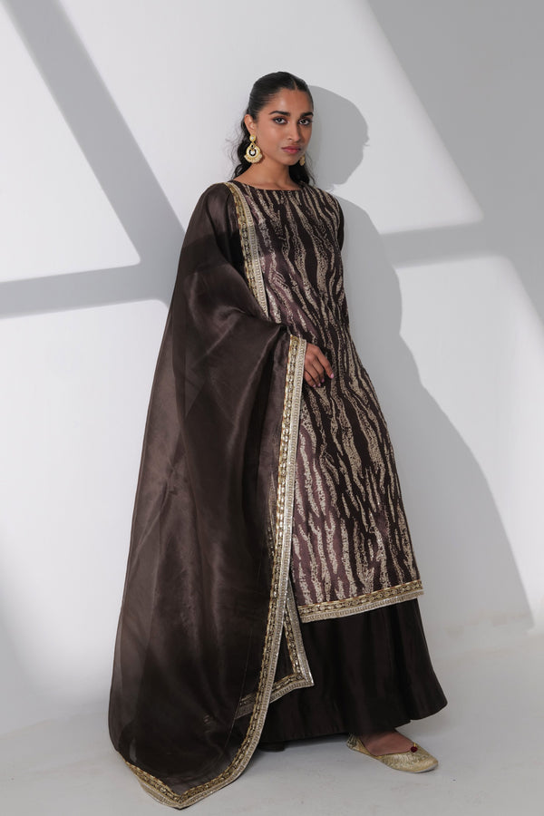 Taisha - Brown Embroidery Kurta Set - Elahe