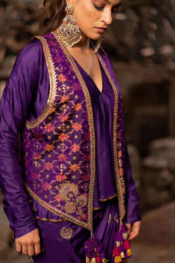 Pooja & Keyur - Purple Embroidered Jacket Set - Elahe