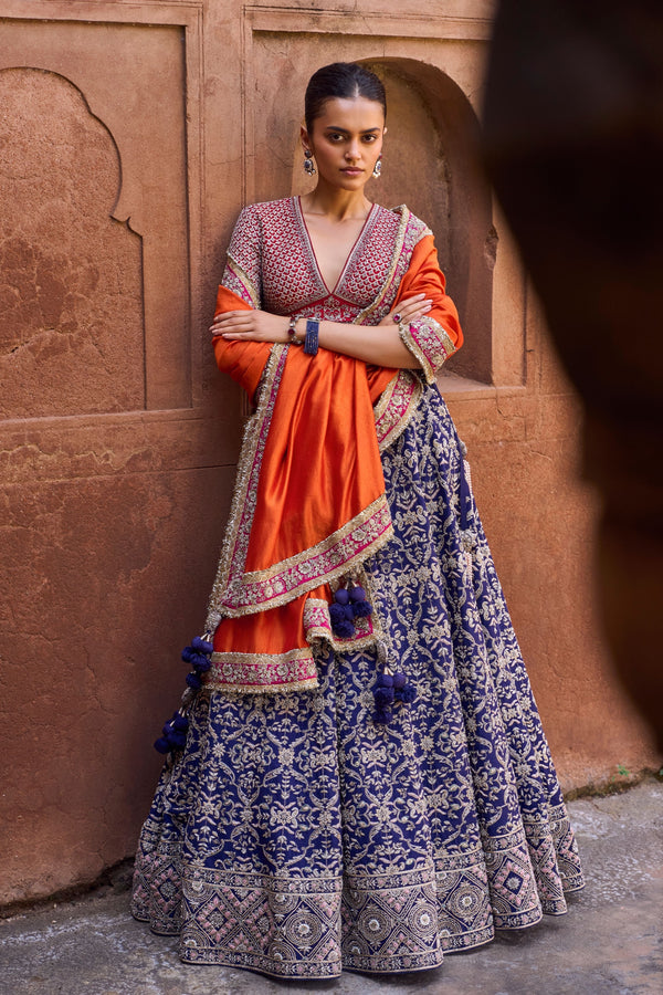Jayanti Reddy - Purple Raw Silk Bridal Lehenga Set - Elahe