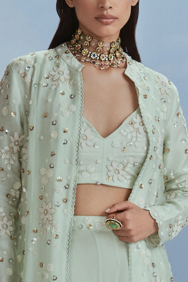 Nachiket Barve - Mint Babylon Kalidar Jacket Set - Elahe