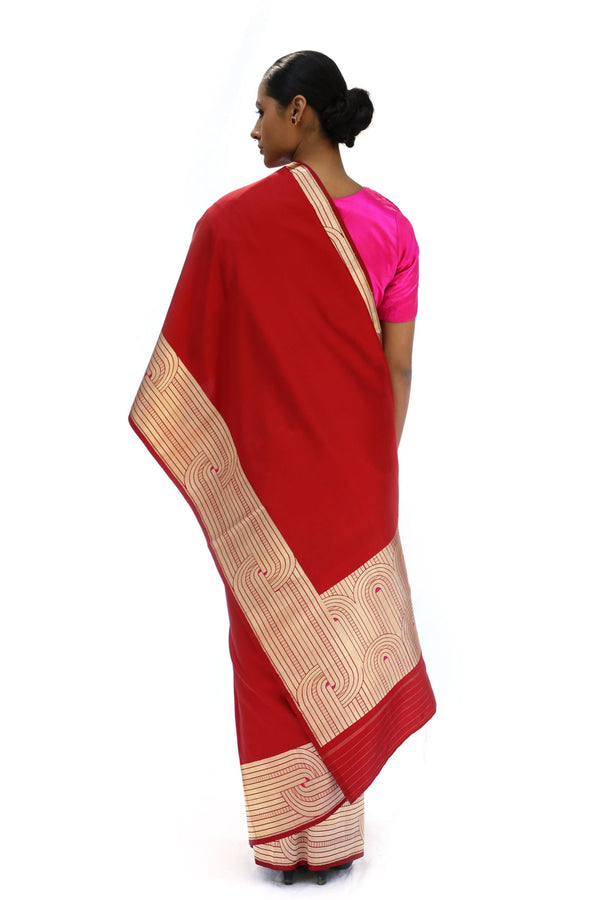 Dharki Banaras - Dark Red Katan Saree - Elahe