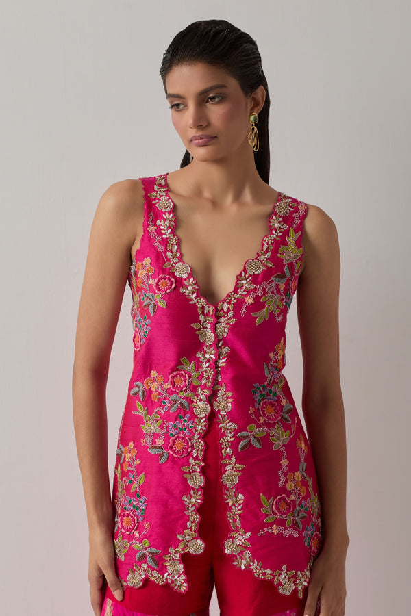 Aum by Ashima & Asit - Fuchsia Floral Sharara Set - Elahe