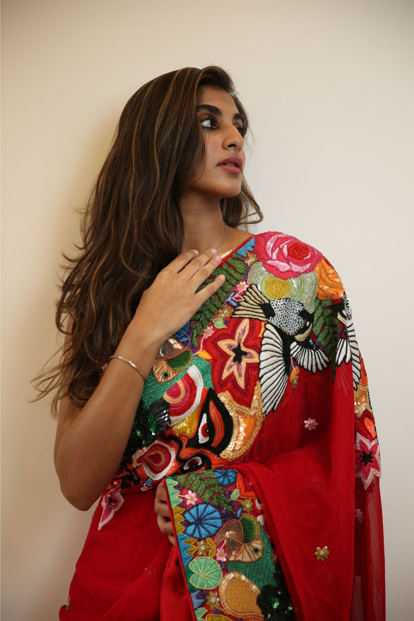 Bobo - Forest Print Border Saree - Elahe