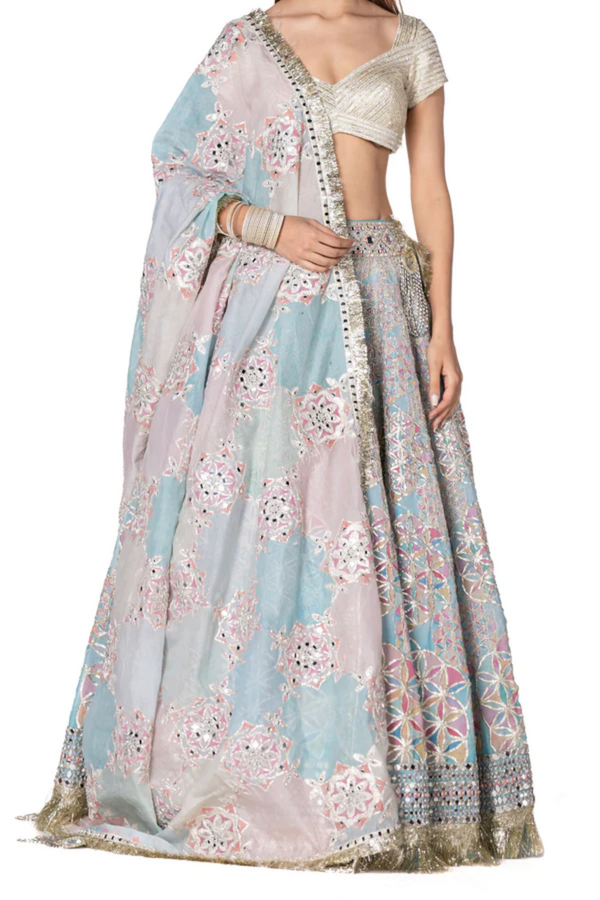 Abhinav Mishra - Pastel Coloured Printed Lehenga Set - Elahe